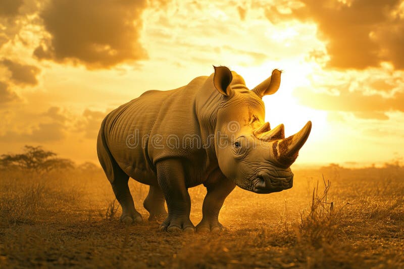 Glow of Sunset on Rhino stock photo. Image of savannah - 371813114
