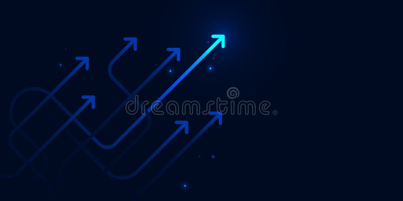 Glow Up Devious Arrows on Dark Blue Background with Copy Space Business ...