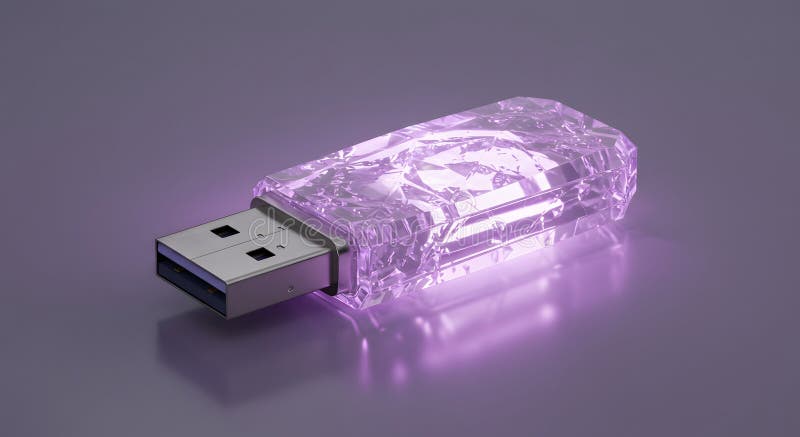 Glow Usb Flash Drive with Crystal Texture on a Gray Surface Stock ...