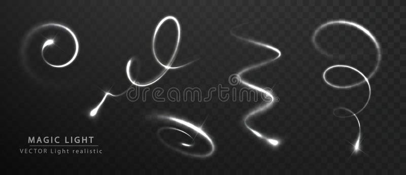 Glow White Magic Spiral Light. Comet with Motion Trail Vector Set ...