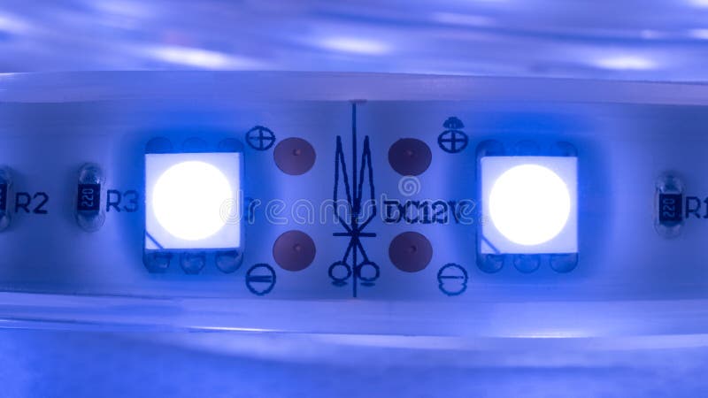 Glowed Blue LED Strip Diodes Close Up Stock Image - Image of electronic ...