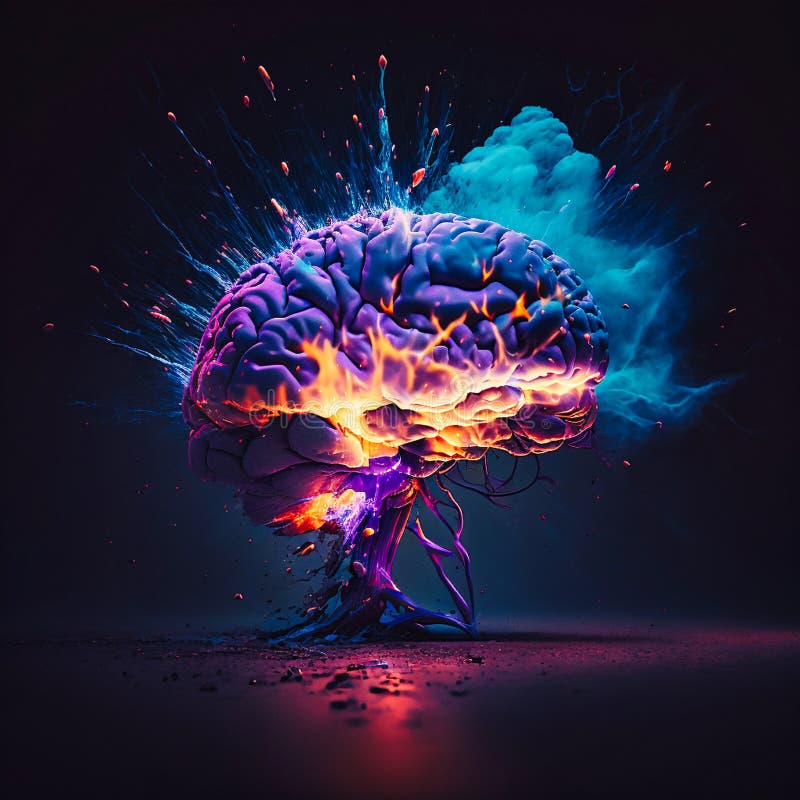 Glowin Brain with Sparks and Releasing Dopamine, Generative AI Stock ...