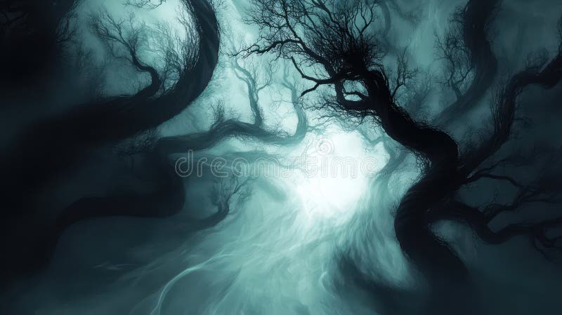 Glowing Abstract Artwork of a Haunted Forest Scene Stock Illustration ...