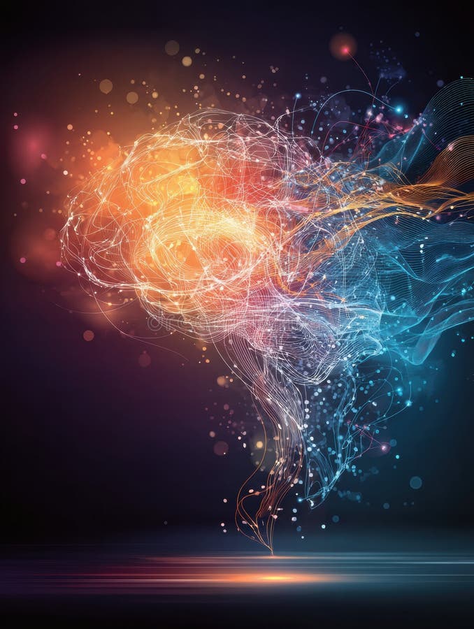 Glowing Abstract Brain Evolving from Data Particles Showcasing the ...