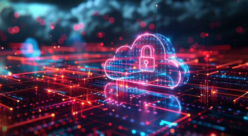 Digital Cloud Security Icon Over Abstract Data Network Stock Image ...