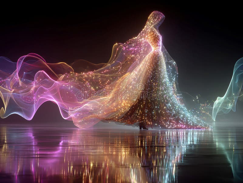 A Glowing Abstract Dancer, Suspended in a Dark Void, Appears on a ...