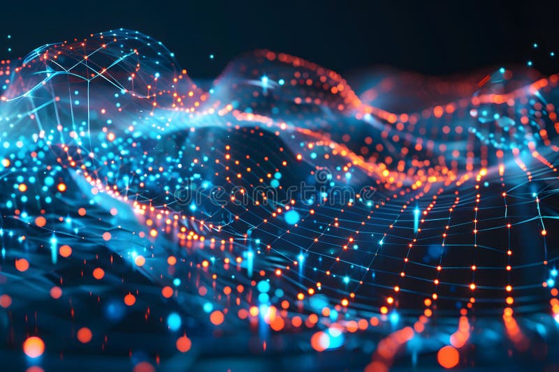 Glowing Abstract Data Technology Background with Blue and Orange Colors Stock Illustration ...