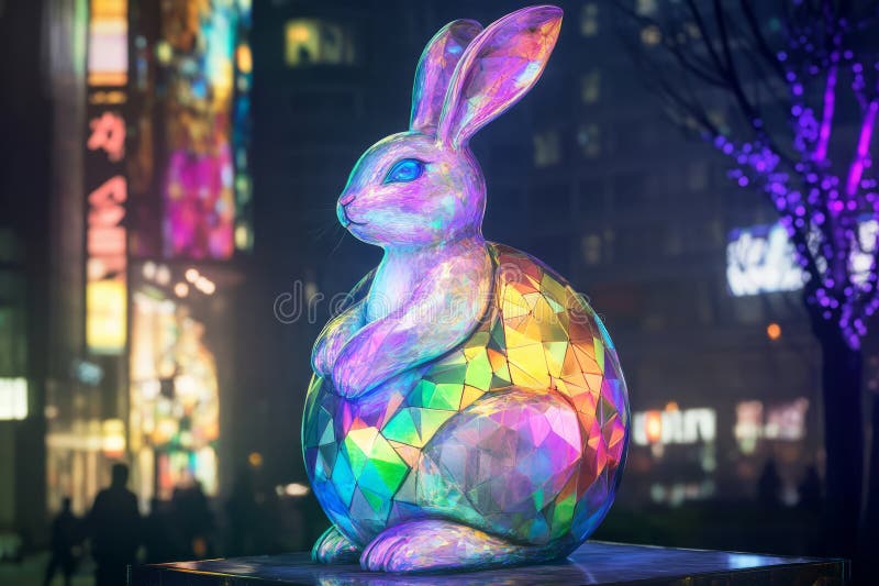 A Glowing, Abstract Easter Bunny with Multiple Shimmering Patterns ...
