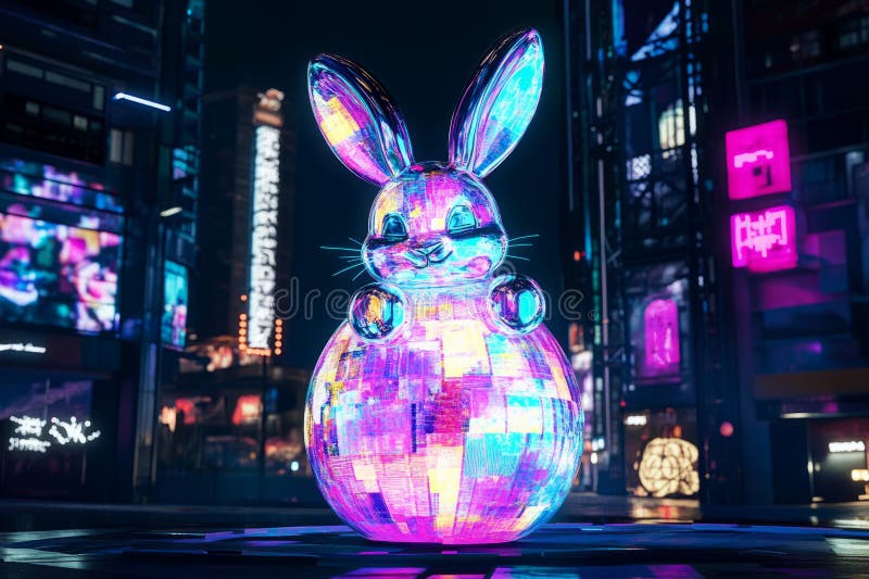 A Glowing, Abstract Easter Bunny with Multiple Shimmering Patterns ...