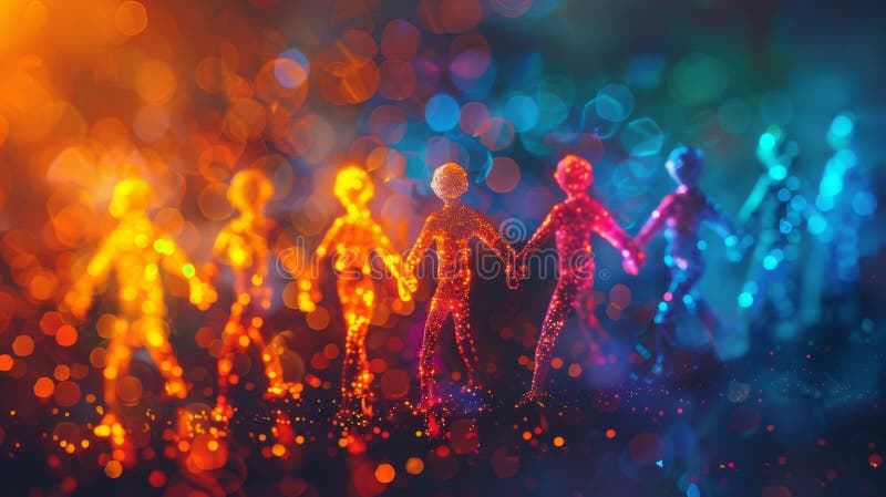 Glowing, Abstract Figures Reaching Towards Each Other, Representing ...