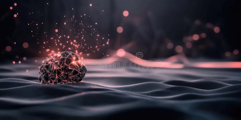 Glowing Abstract Geometric Shape on Waves with Particle Light Effect ...