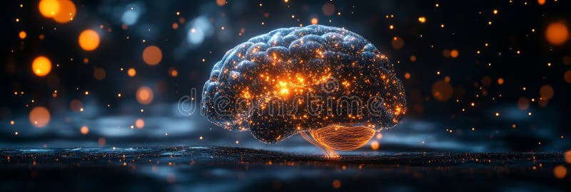 Glowing Abstract Human Brain with Neuronal Activity. Synapses, and ...