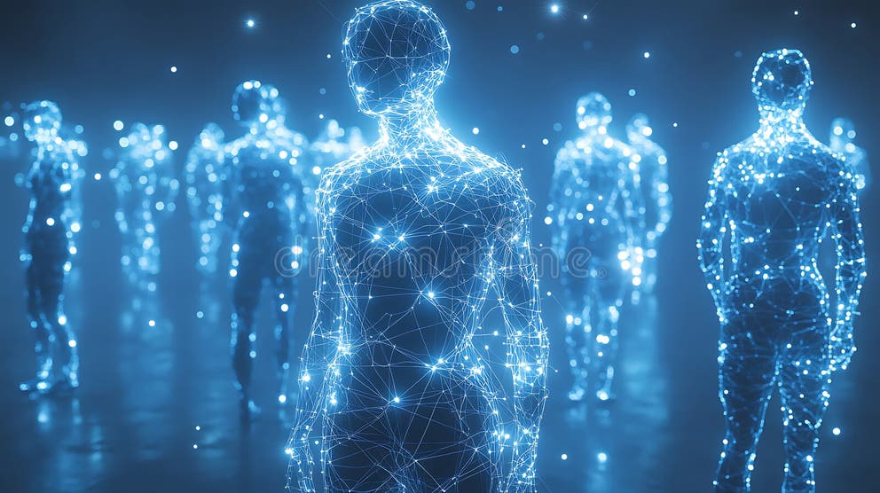 Glowing Abstract Human Figures Connected by Lines and Dots for ...