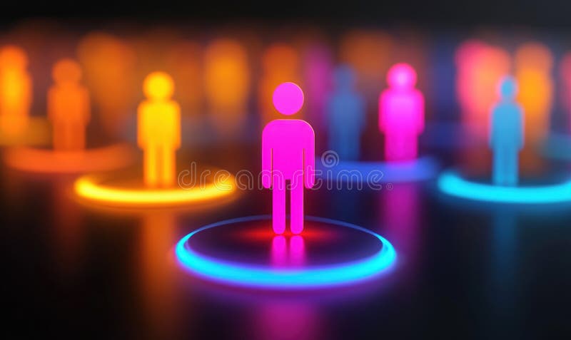 Glowing Abstract Human Figures on Dark Background Stock Illustration ...