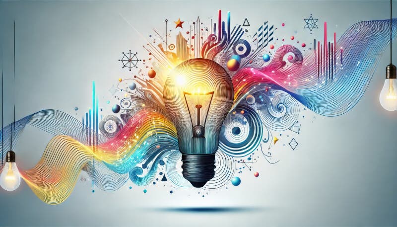 A Glowing, Abstract Light Bulb Formed with Flowing Lines, Geometric ...