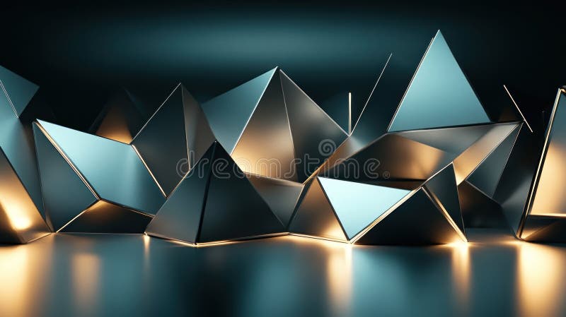 Glowing Abstract Metallic Pyramids with Modern Geometric Design Stock ...