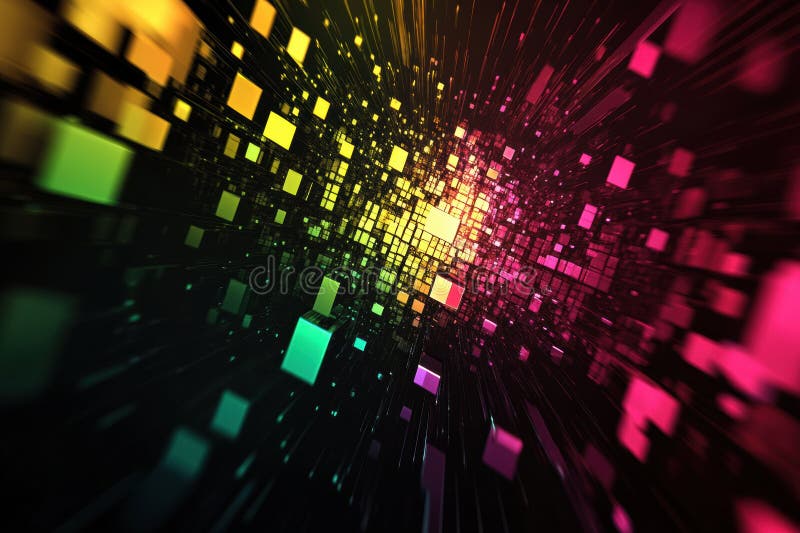 Glowing Abstract Mosaic with Pixelated Elements in Vibrant Colors ...