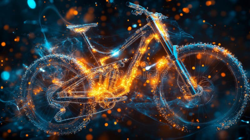 Glowing Abstract Mountain Bike in Dark Space with Blue and Orange ...