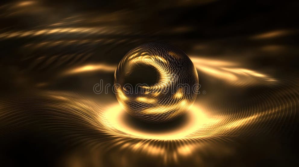Glowing Abstract Orb with Gold Light Patterns in Dark Background ...