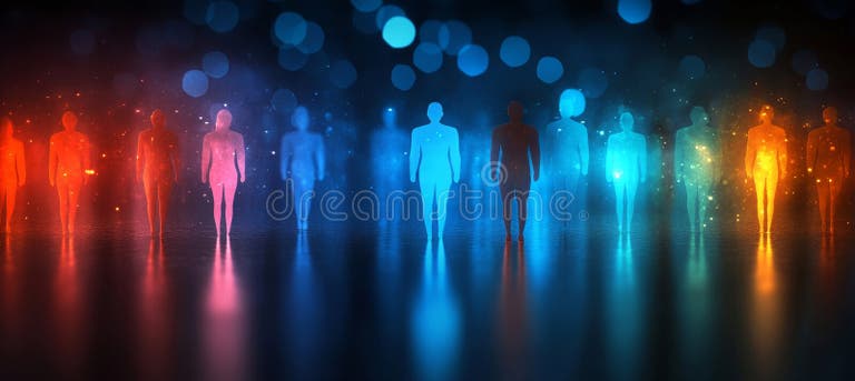 Glowing Abstract People, Depicted Concept of Community Support , Unity ...