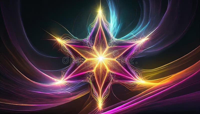 Glowing Abstract Shape of Star on Dark Background. Light Rays Stock ...