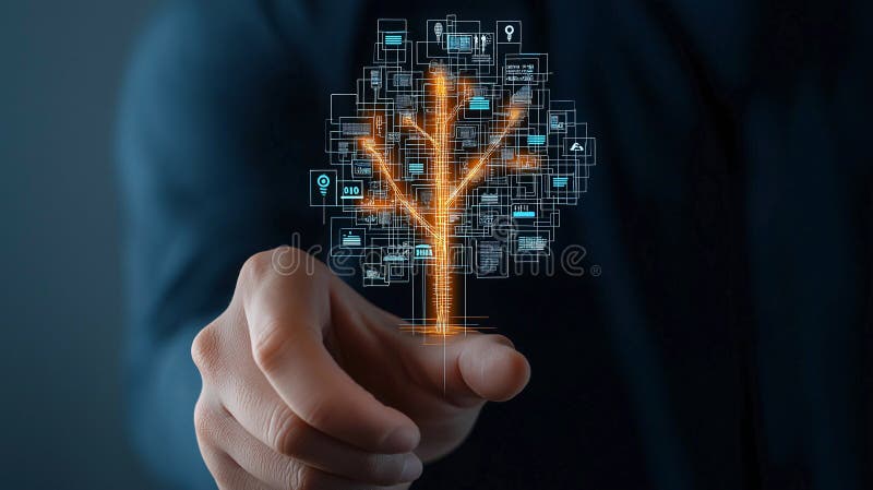 A Glowing Abstract Tree Made of Digital Icons Represents Technology and ...