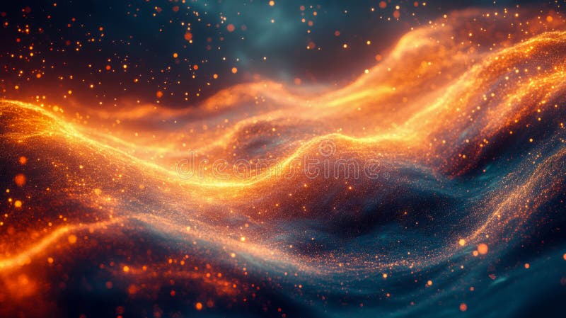 Glowing Abstract Waves of Light and Particles in Motion at Night Stock ...
