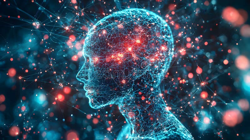 Glowing Abstract Web of Connections and Icons Stock Illustration ...