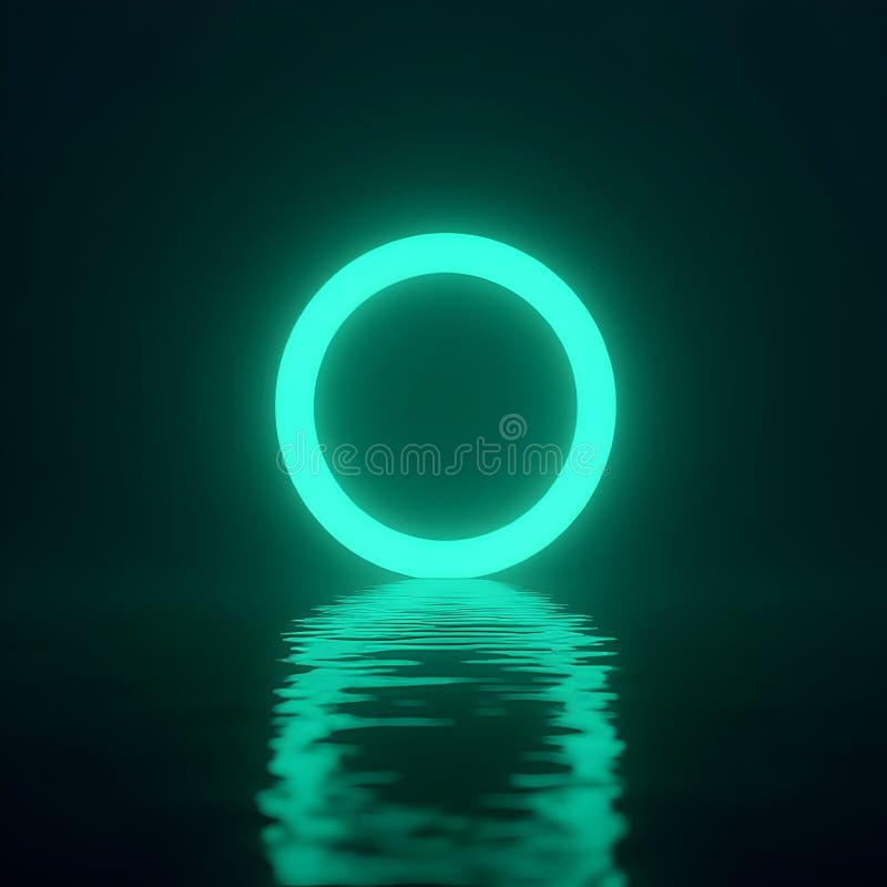 Neon Circle Emitting Toxic Green Glow Over Water for Use in Cyber ...