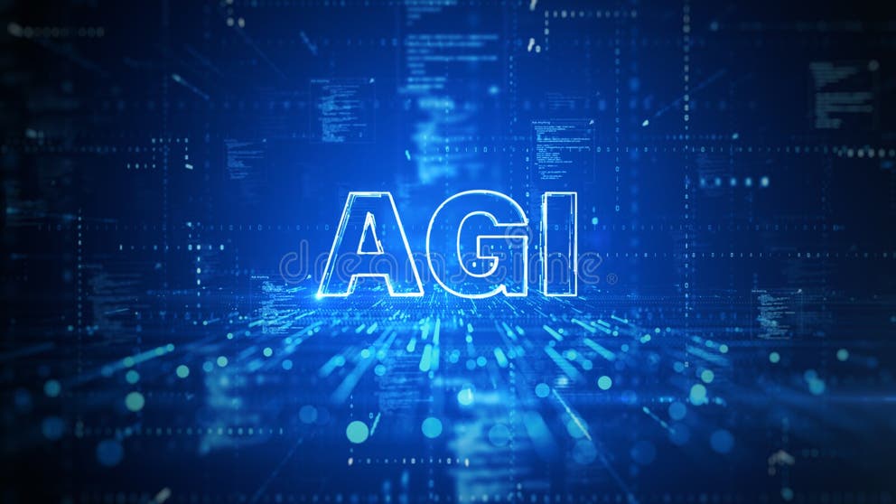 Glowing AGI Text in a Futuristic Digital Environment with Data Streams ...