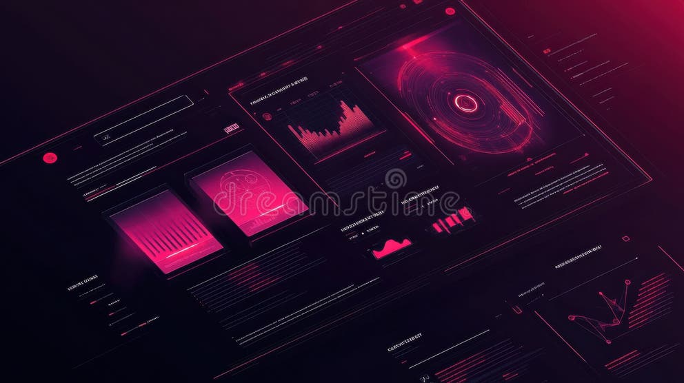 Futuristic Minimalistic Interface Featuring Glowing AI Analytics Dashboards in Sleek Dark Space ...