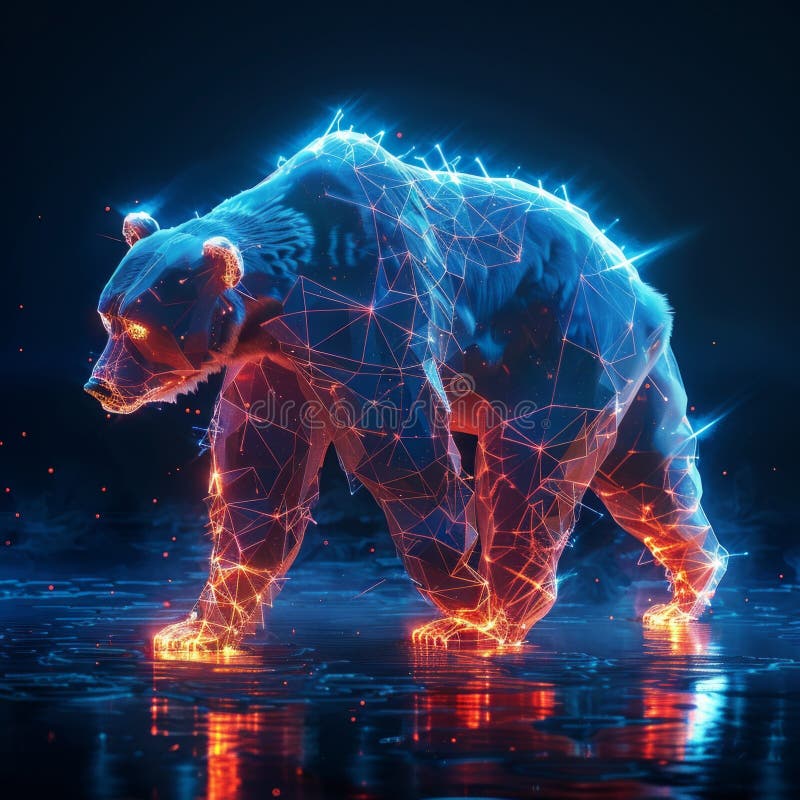Glowing Ai Bear Made of 3d Triangular Polygons Stock Photo - Image of ...