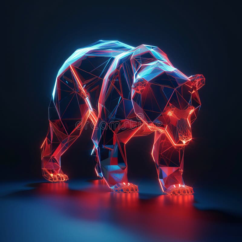 Glowing Ai Bear Made of 3d Triangular Polygons Stock Illustration ...