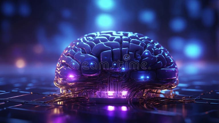 Glowing AI Brain Circuit 3D Render Stock Photo - Image of high ...