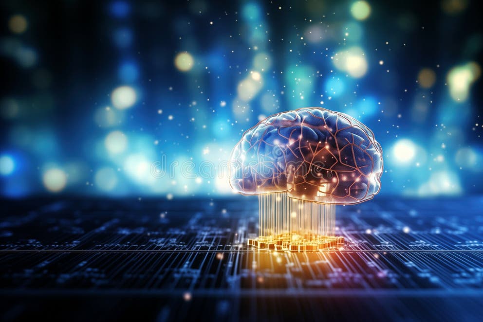 A Glowing Artificial Intelligence Brain in a Digital World, Artistic ...