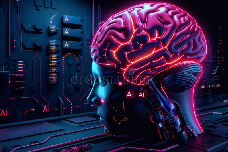 Glowing AI Brain in a High Tech Lab, Representing Artificial ...