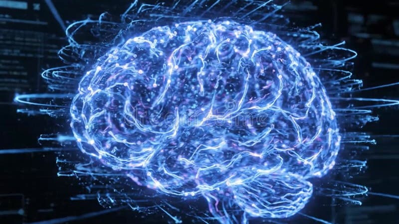Glowing AI Brain with Luminous Neural Lines and Digital Data Flow Stock ...