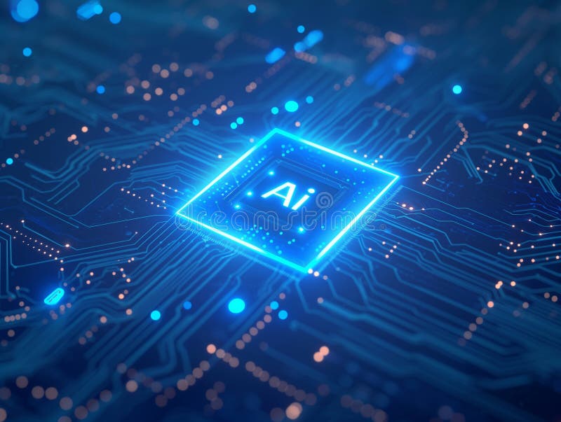 Glowing AI Chip on Circuit Board Stock Image - Image of tech, system ...