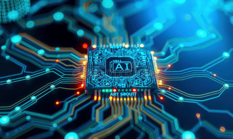 Glowing AI Chip Circuit Board with Intricate Connections, Symbolizing ...