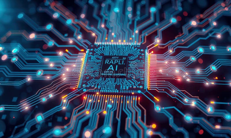 Glowing AI Chip Processor with Intricate Circuit Lines, Symbolizing ...