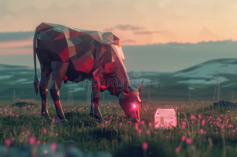 Glowing Ai Cow Made of 3d Triangular Polygons Stock Image - Image of ...