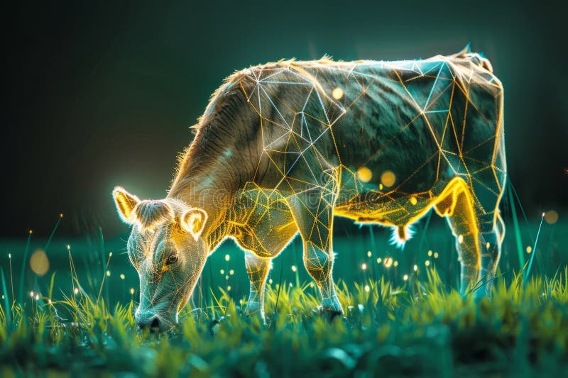 Glowing Ai Cow Made of 3d Triangular Polygons Stock Photo - Image of ...
