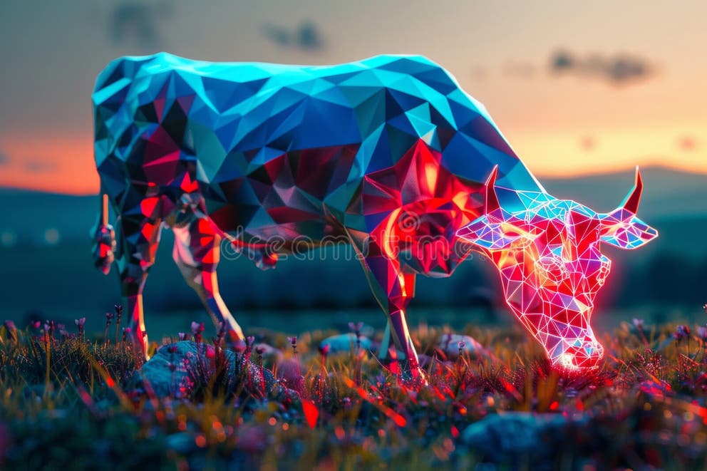 Glowing Ai Cow Made of 3d Triangular Polygons Stock Photo - Image of ...