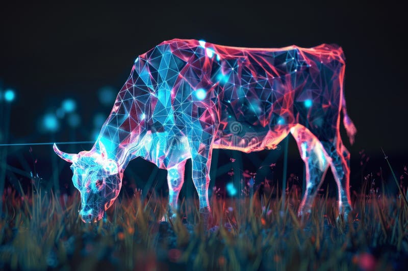 Glowing Ai Cow Made of 3d Triangular Polygons Stock Photo - Image of ...