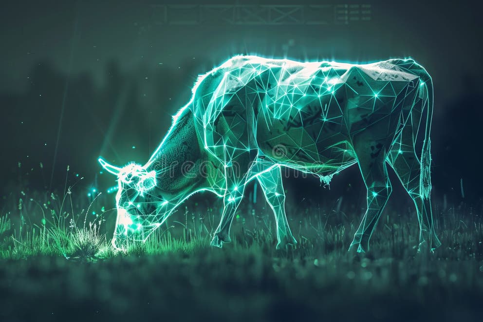 Glowing Ai Cow Made of 3d Triangular Polygons Stock Photo - Image of ...