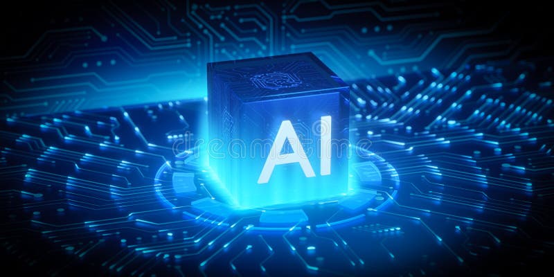 Glowing AI Cube on Digital Circuit Board Stock Illustration ... Glowing AI Cube on Digital Circuit Board Stock Illustration ...