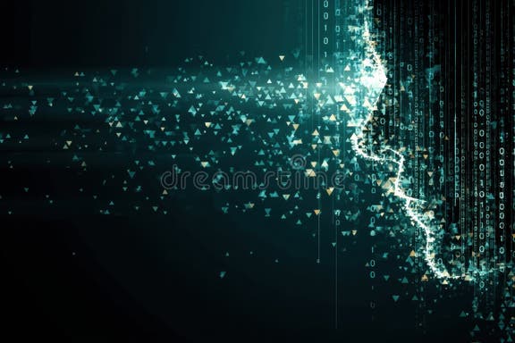 Glowing AI Face Silhouette Design with Binary Code and Triangular ...