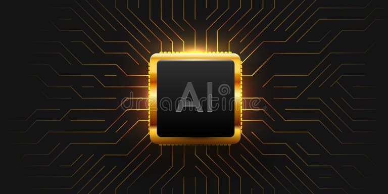 Glowing AI Golden Chip on Circuit Board. Technology Background. CPU ...