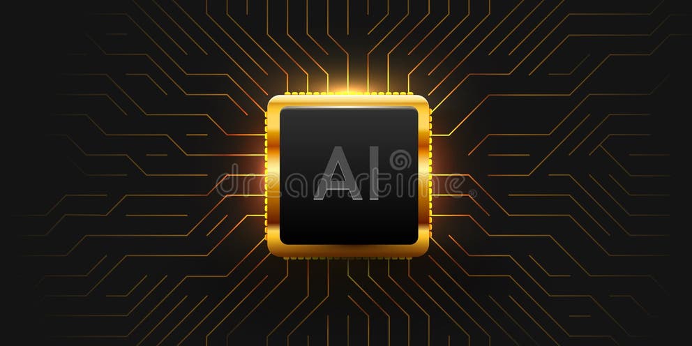 Glowing AI Golden Chip on Circuit Board. Technology Background. CPU ...