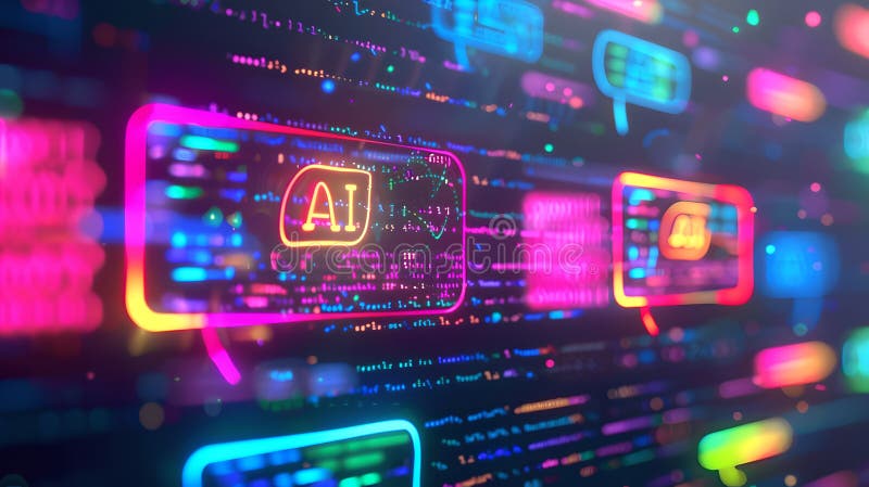 Futuristic AI Interface with Glowing Neon Lights and Data Visualization ...